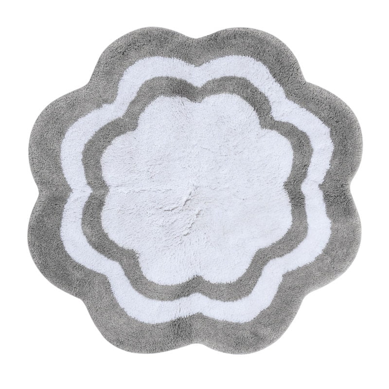 Sherry Kline 32" Scalloped Edge Round Bath Rug, Two Tone Grey/White ...