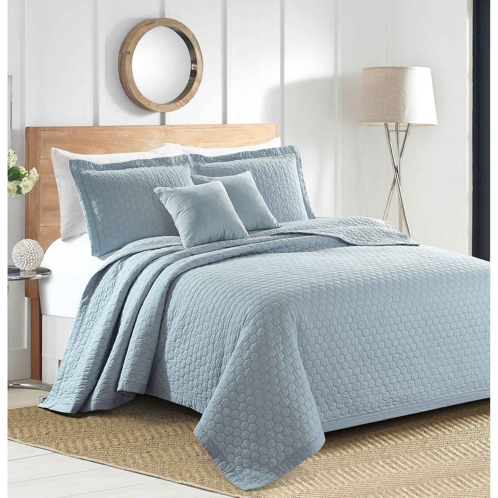 Sherry Kline Rombo Embroidered 3-piece Quilt Set Light Blue King ...