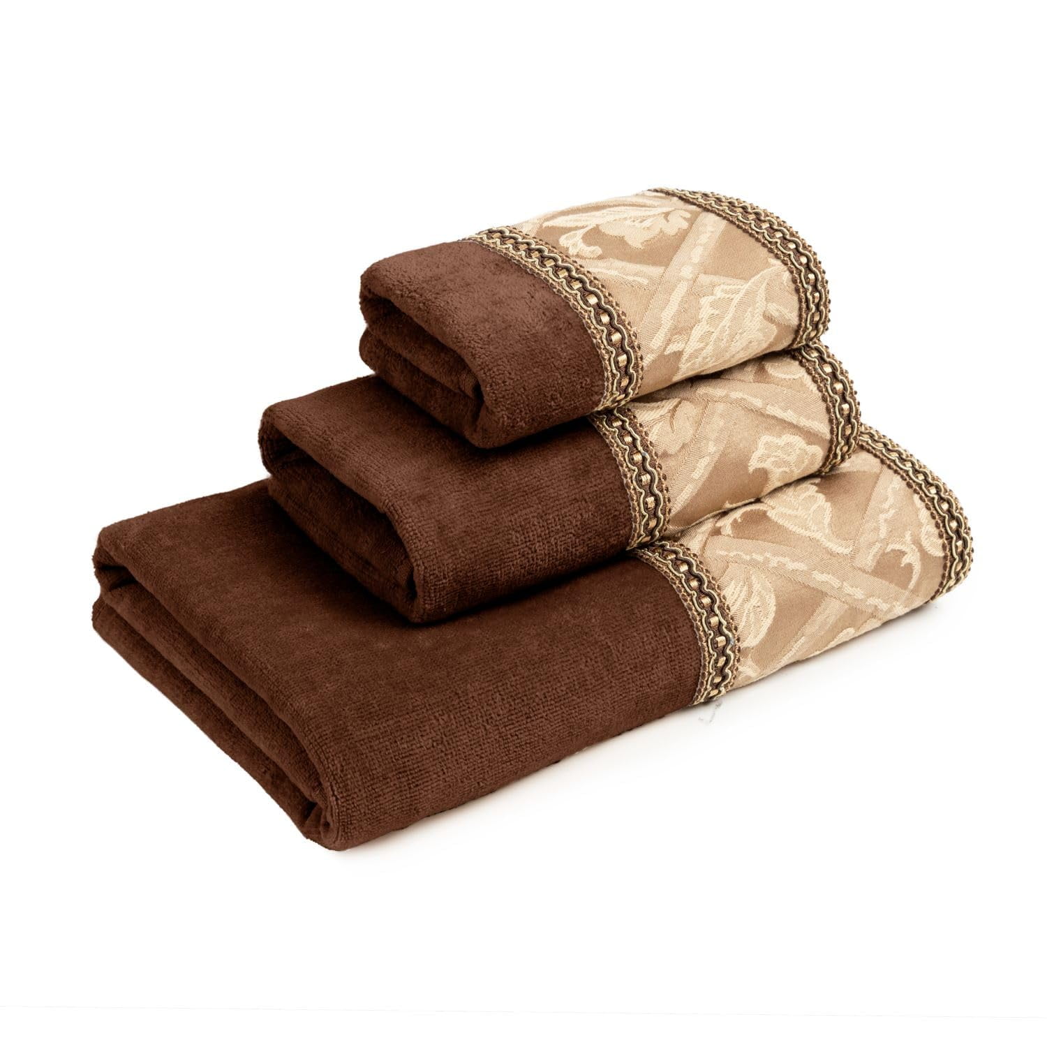 Sherry Kline Savannah 3-Piece Decorative Towel Set, Light Gold Jacquard ...