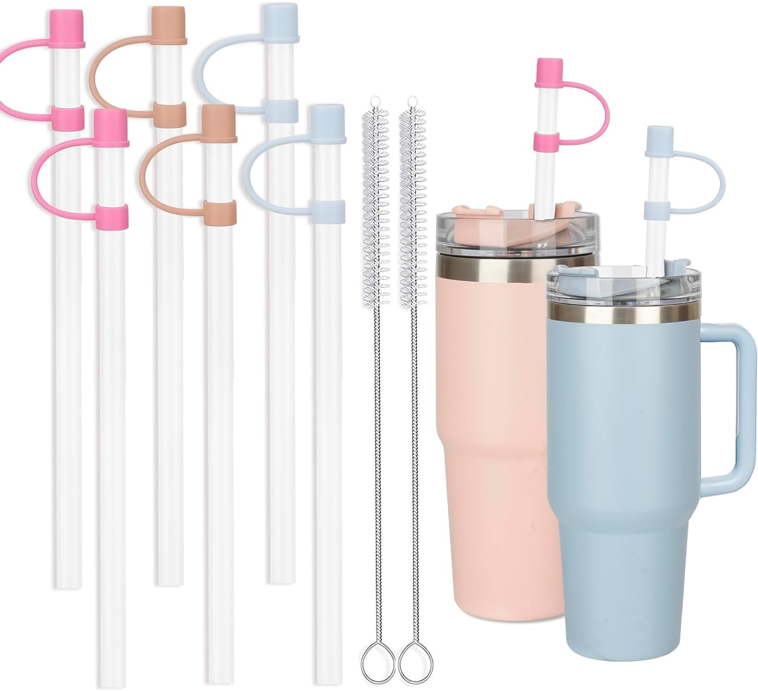 Sherry Reusable Plastic Straws, 12 Inch, 6 Pieces, Silicone Stopper ...