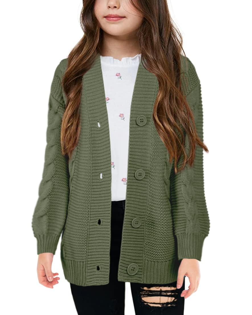 Sherrylily Girls Cable Knit Cardigans Button Down Long Sleeve Chunky