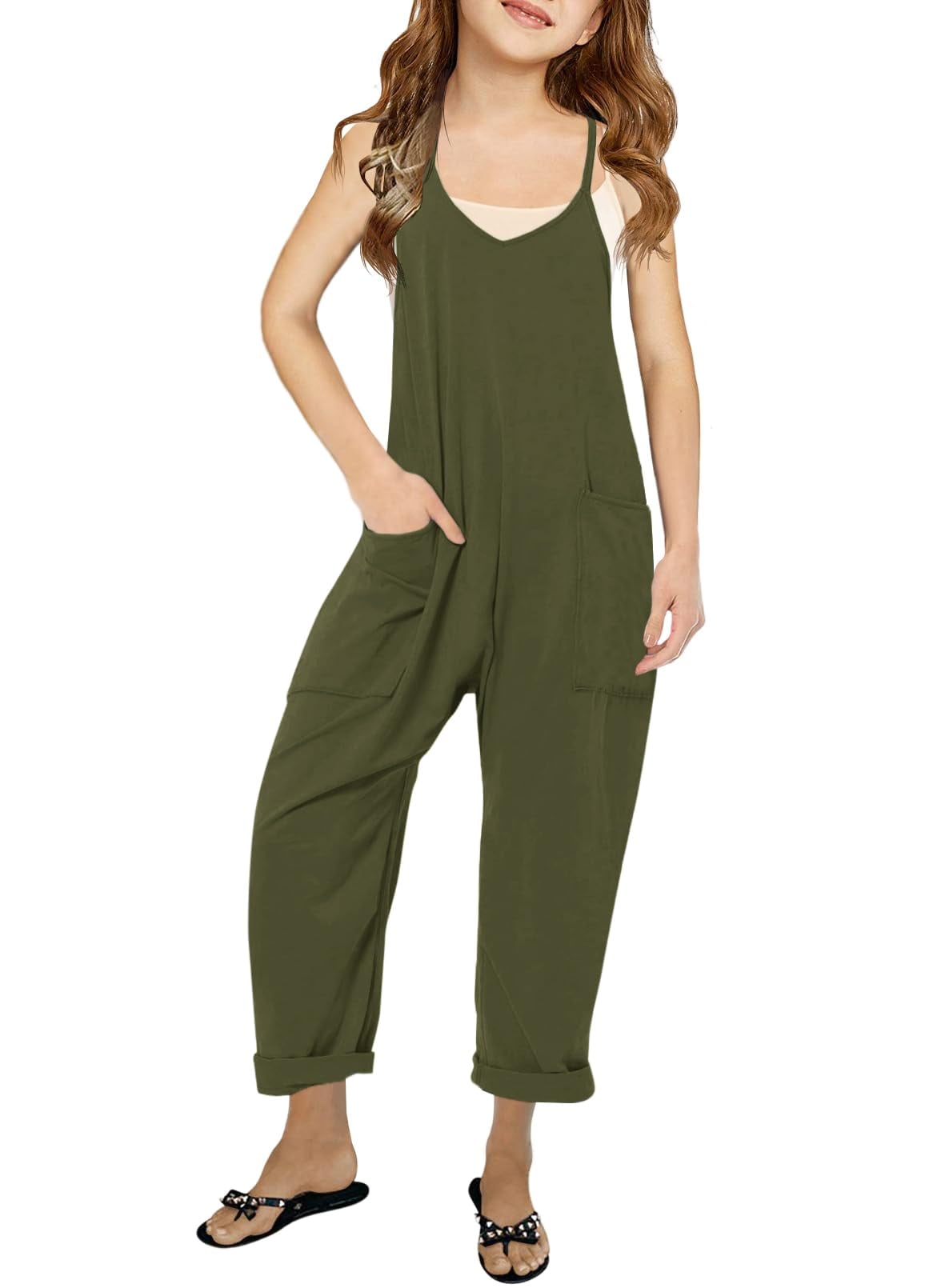 Sherrylily Girls Casual Sleeveless Spaghetti Strap Jumpsuit Loose Fit ...