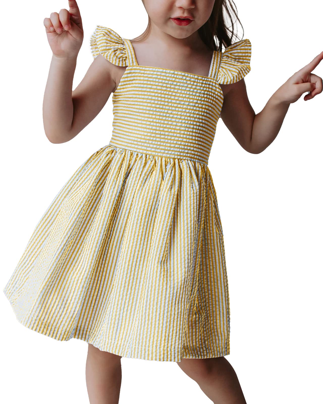 Sherrylily Girls Spaghetti Dress for Kids Striped Ruffle Sleeve Dresses ...