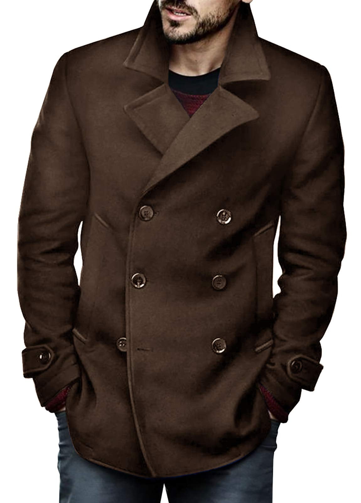 Sherrylily Men Pea Coat Double Breasted Winter Fashion Trench Coats ...