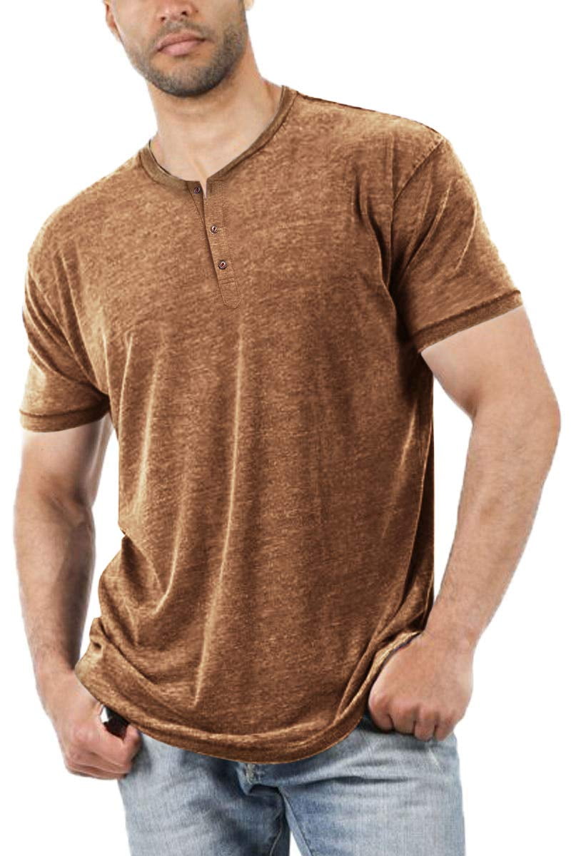 Sherrylily Men T-Shirt Casual Button-up Henley Shirt V Neck Tee Tops ...