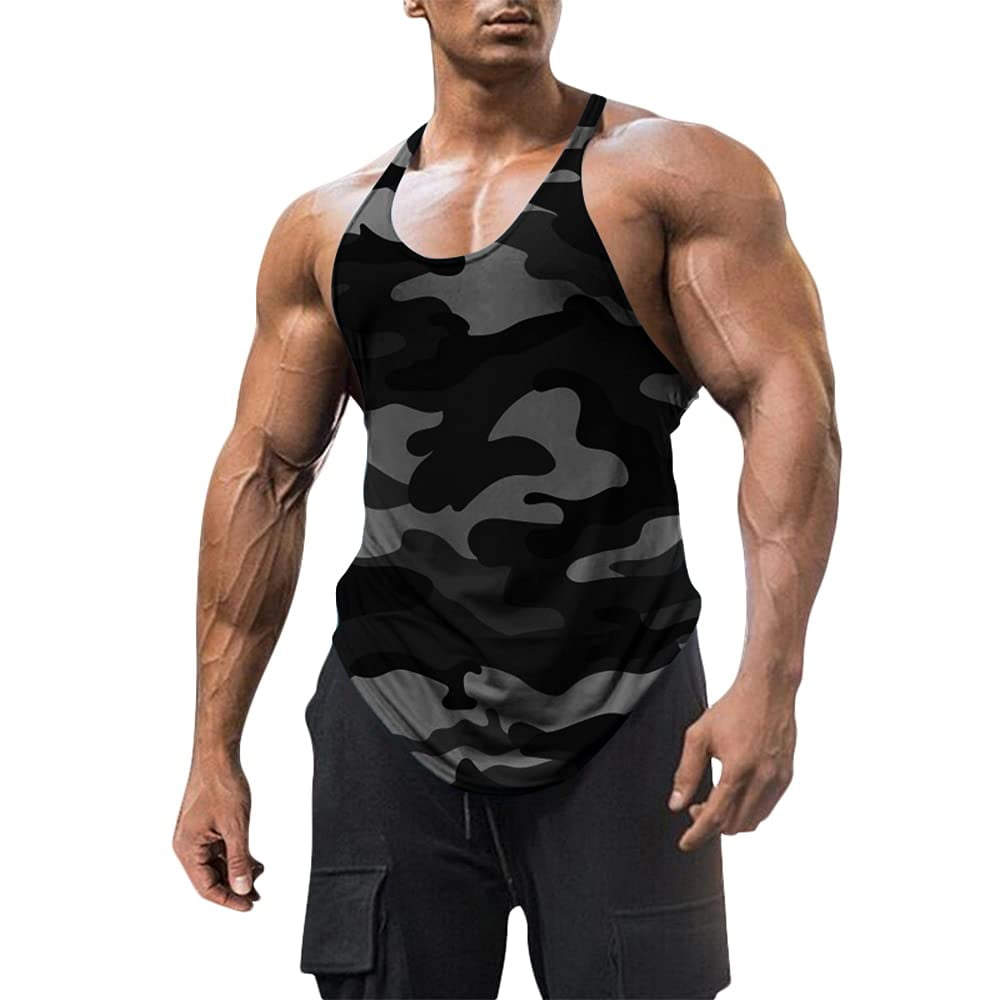 Sherrylily Men Workout Tank Tops Dry Fit Gym Bodybuilding Training Fitness Sleeveless Muscle ...