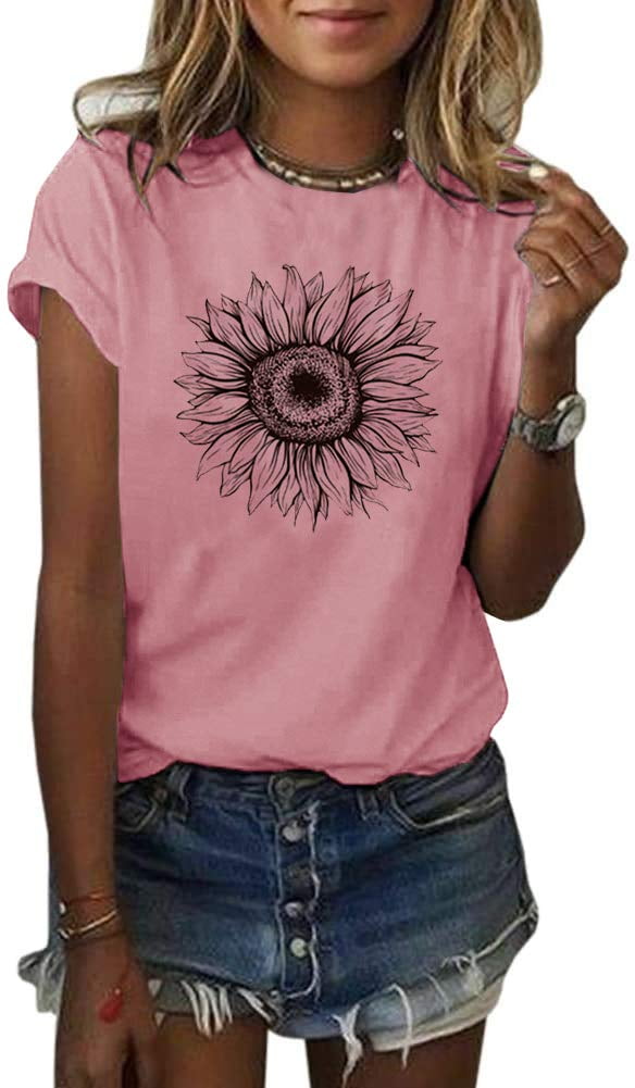 Sherrylily Summer Women Sunflower Short Sleeve T Shirt Cute Graphic ...
