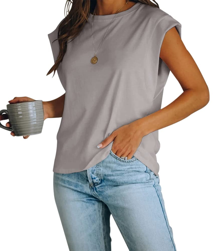 Sherrylily Women Cap Sleeve Tank Top Crew Neck T Shirts Loose Fit ...