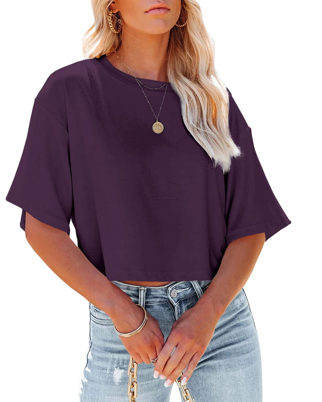 Sherrylily Women Half Sleeve Cropped T Shirt Crop Tops Casual Summer ...