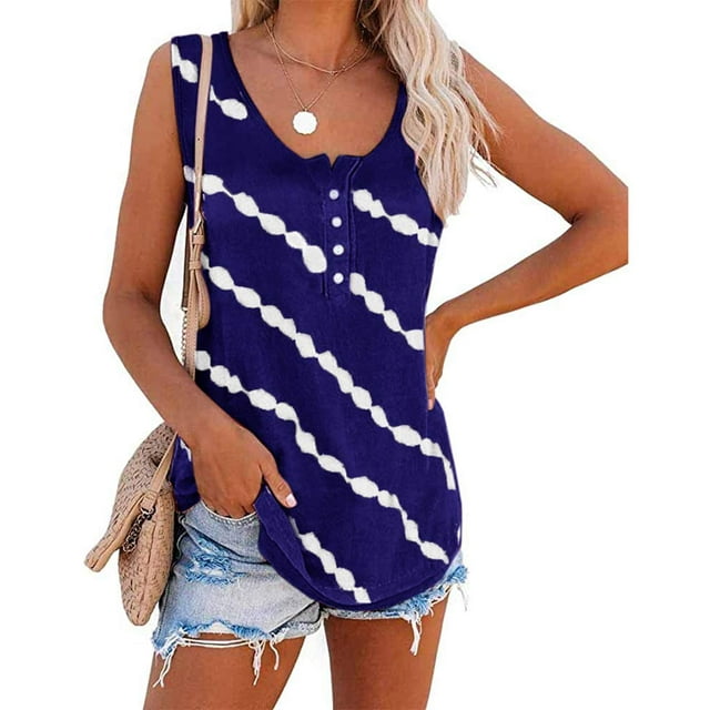 Sherrylily Women Loose Tank Tops Casual Sleeveless Henley Shirt Tunic Tees