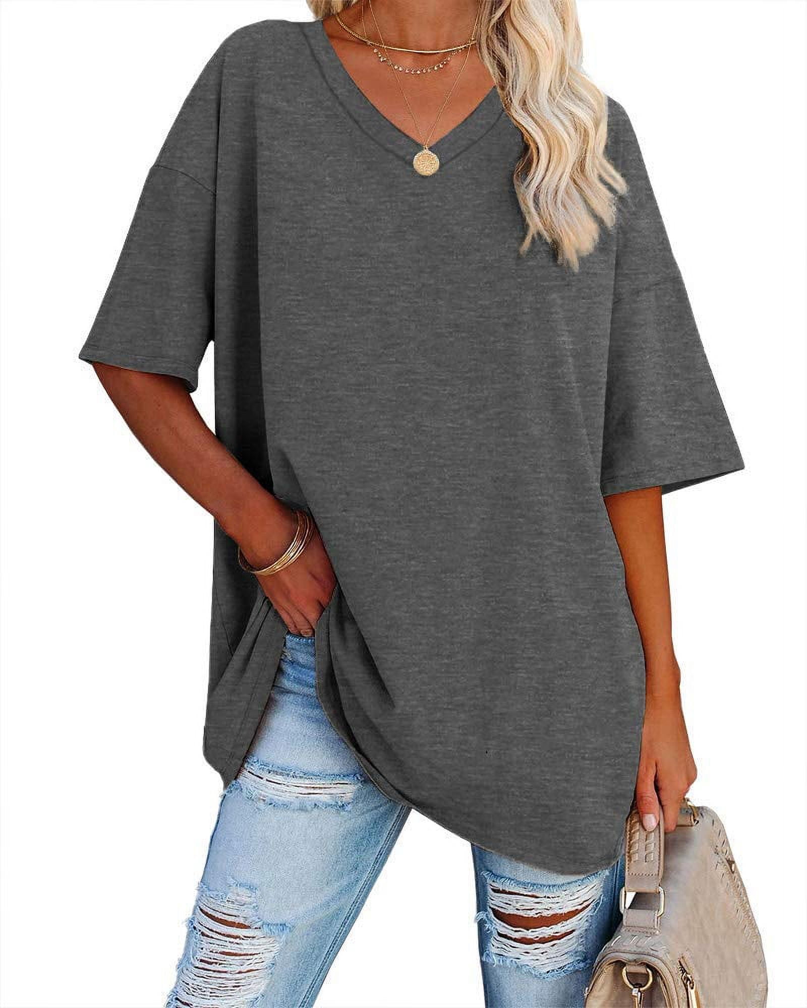 Sherrylily Women Oversized T Shirts Tees Half Sleeve V Neck Comfy Tunic ...