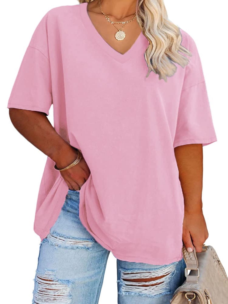 Sherrylily Womens Plus Size V Neck T Shirts Casual Half Sleeve Tees