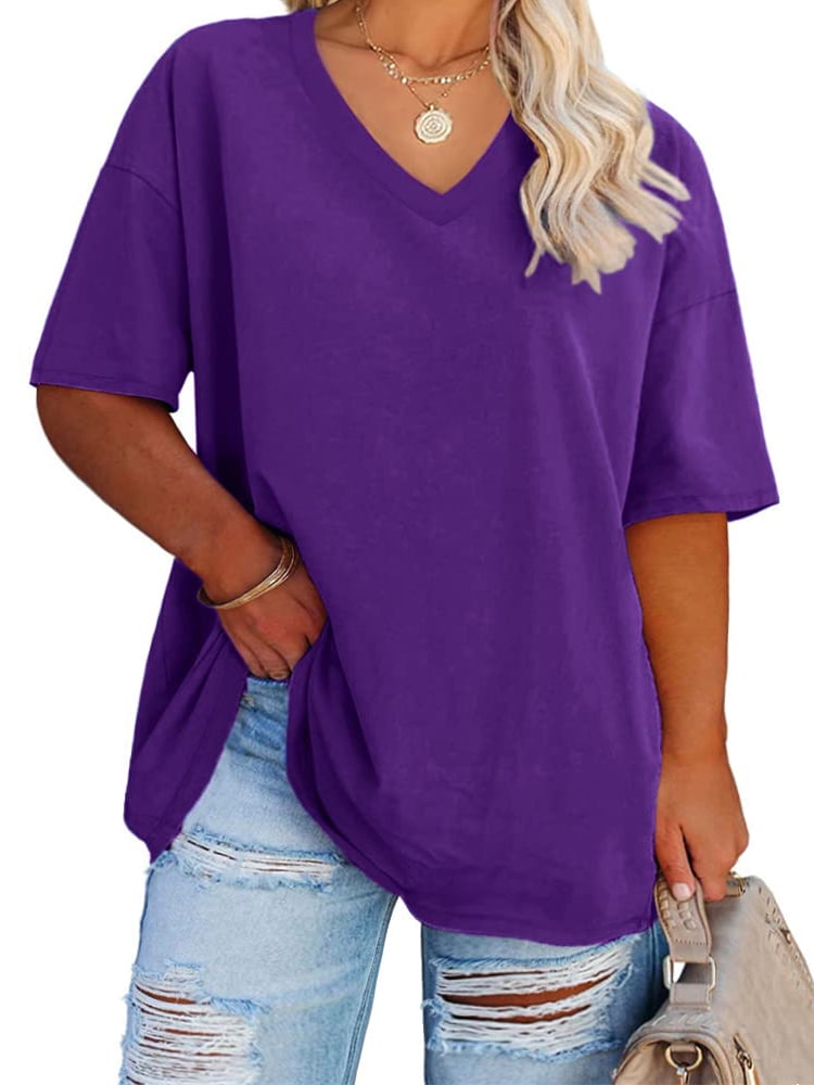 Sherrylily Women's Plus Size V Neck T Shirts, Casual Half Sleeve Tees ...