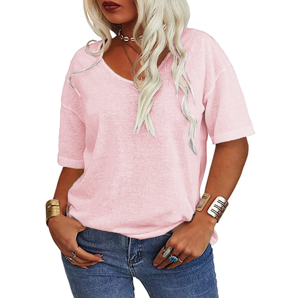 Sherrylily Women Summer Plus Size Tops V Neck Half Sleeve Oversized T ...