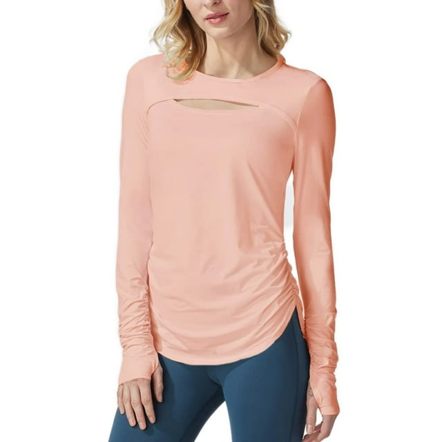 Sherrylily Women Workout Shirts Long Sleeve Cutout Athletic Running