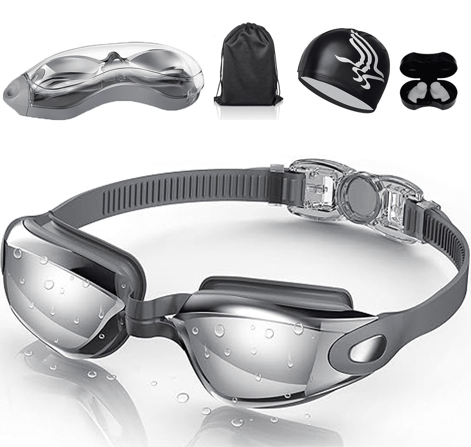 Shetinar Swim Goggles, Leak-Proof Anti-Fog Mirrored, Swim Cap, Case ...