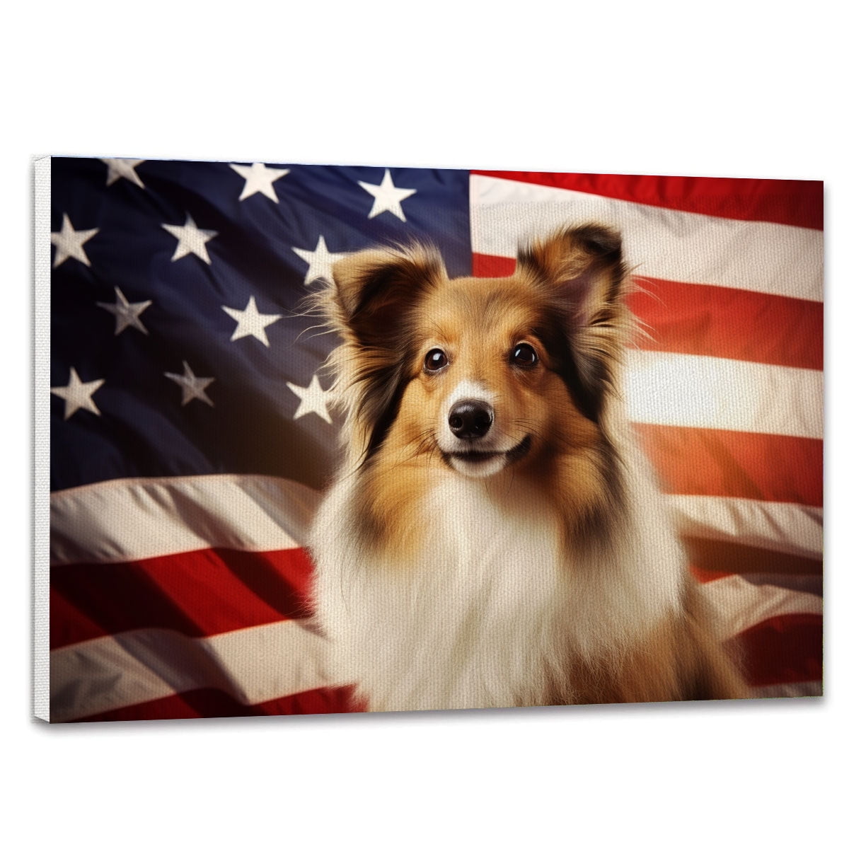 Shetland Sheepdog Dog American Flag Canvas Poster Wall Art Dog Pictures ...