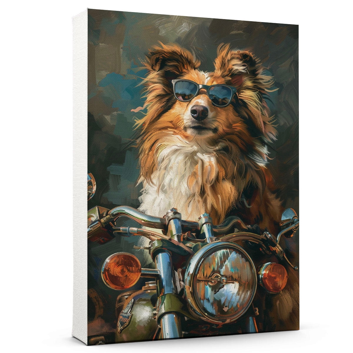 Shetland Sheepdog Dog Riding a motorcycle Poster Unframe, Shetland ...