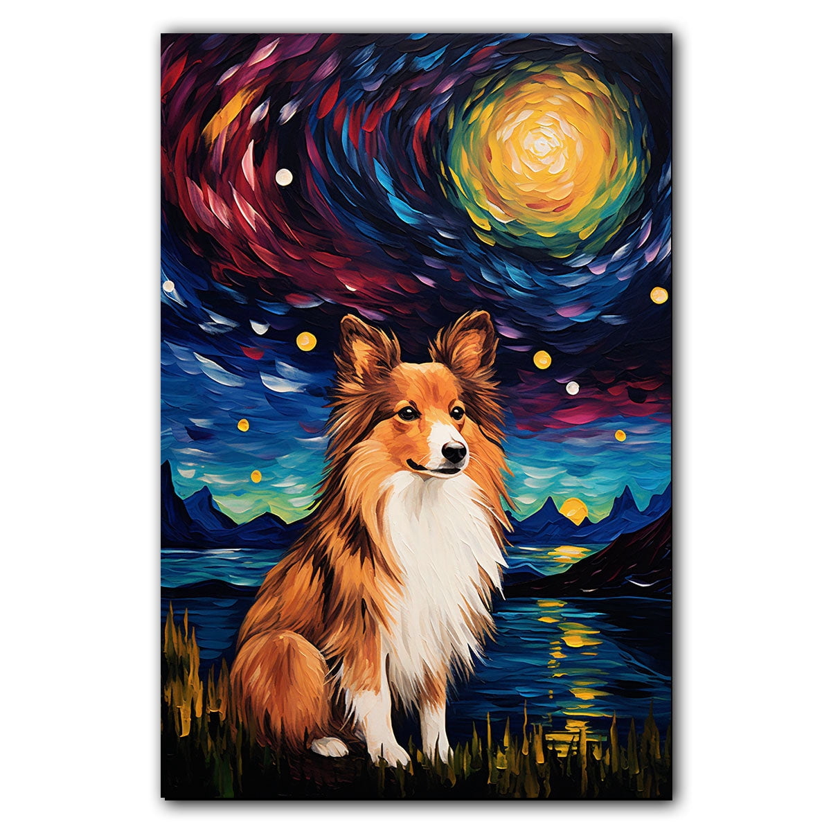 Shetland Sheepdog Dog Unframed Starry Night Van Gogh Inspired Dog Pet ...
