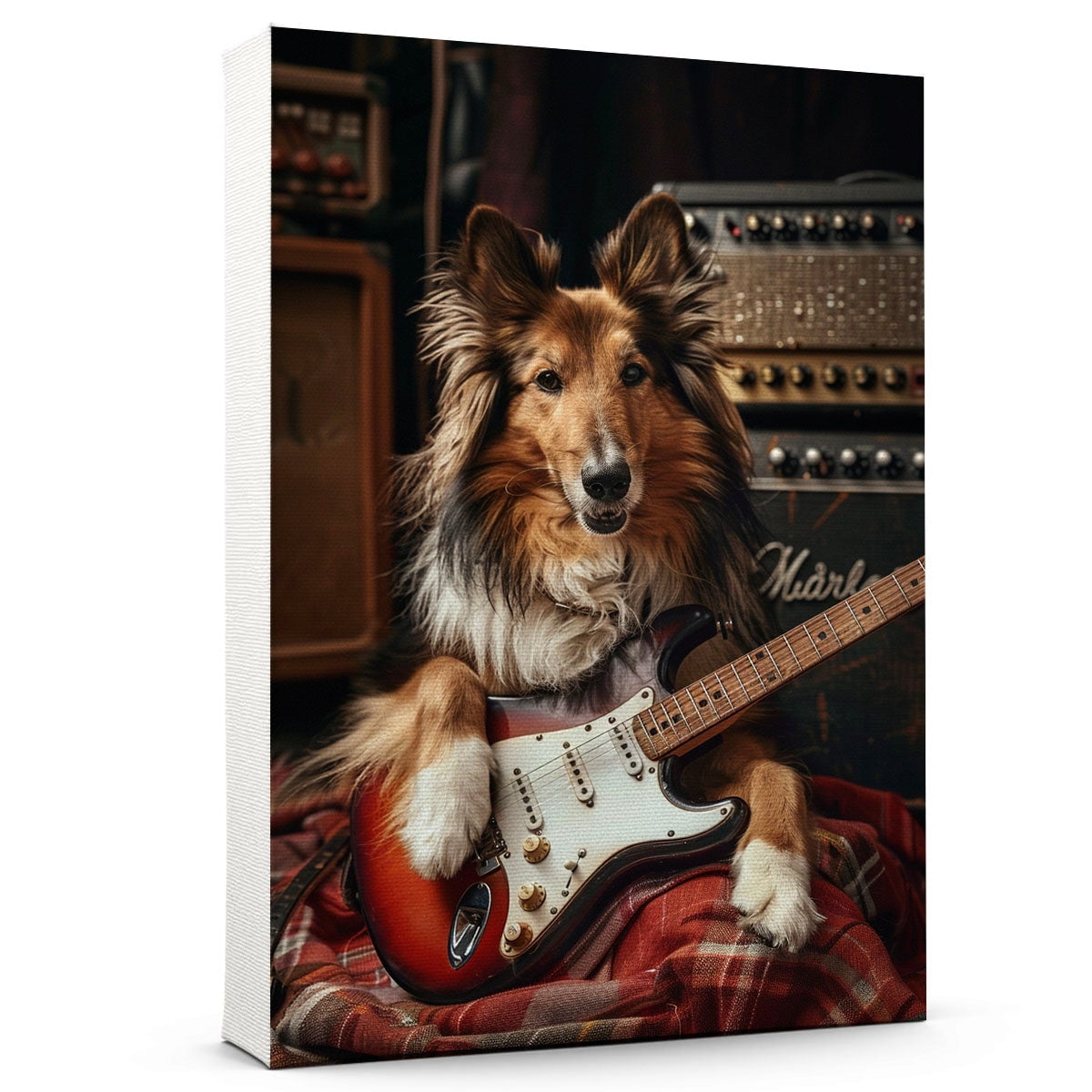 Shetland Sheepdog Dog and Guitar Picture Poster Unframe, Shetland ...