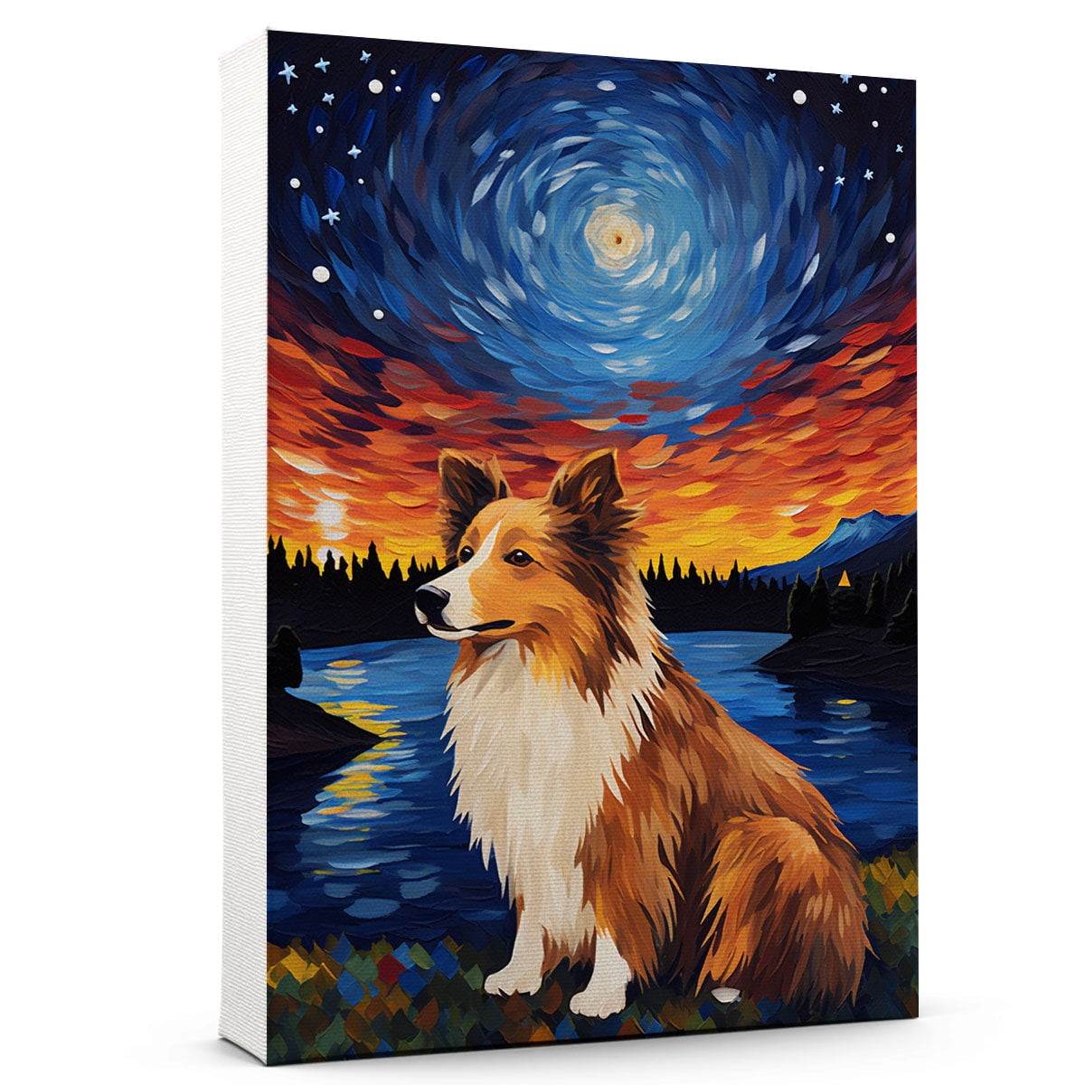 Shetland Sheepdog Gift Starry Night Dog Canvas Wall Art Famous Oil ...