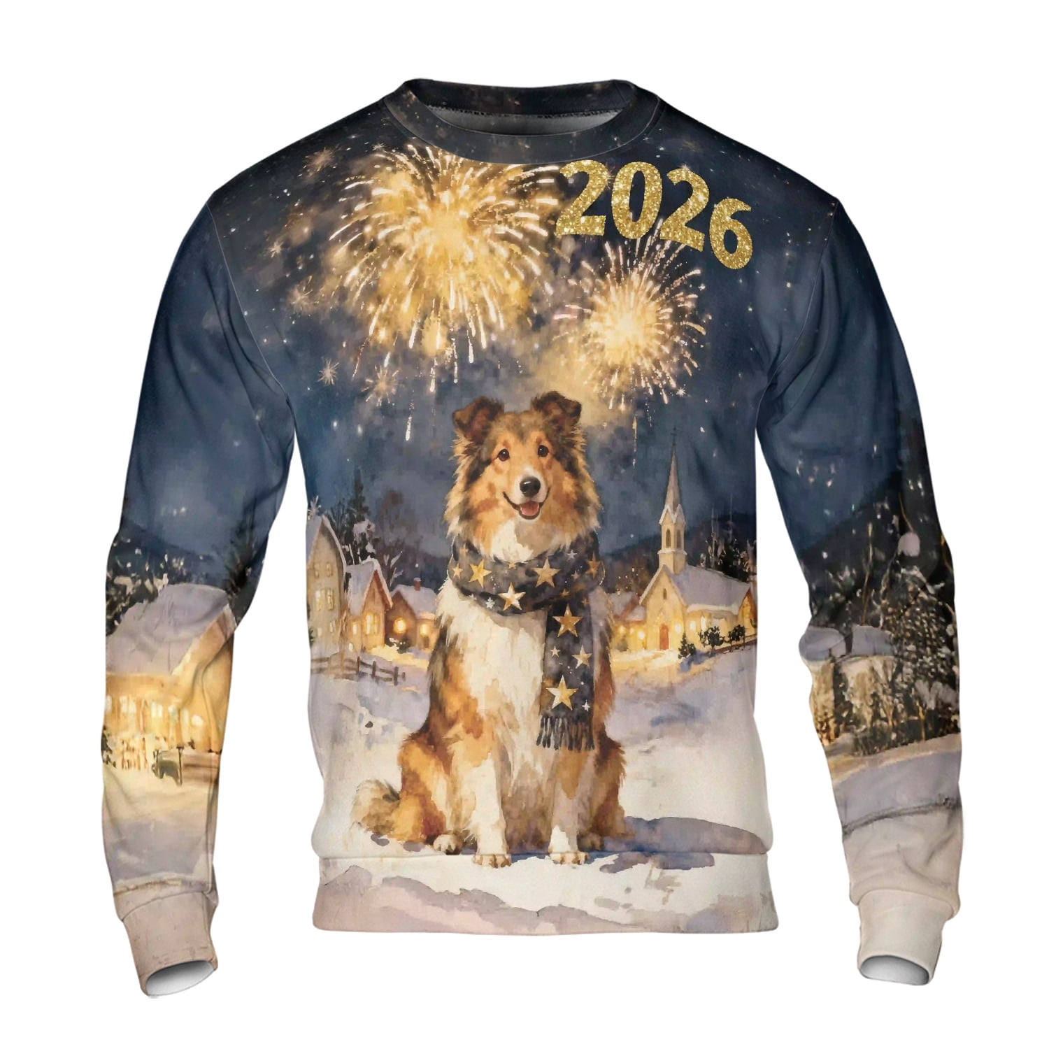 Shetland Sheepdog Happy New Year 2026 with Fireworks on New Year's Eve ...