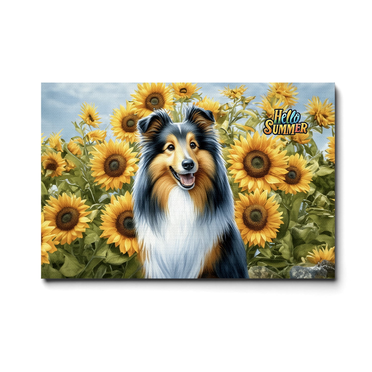 Shetland Sheepdog Hello Summer Sunshine Sunflowers Spring Retro Vintage ...