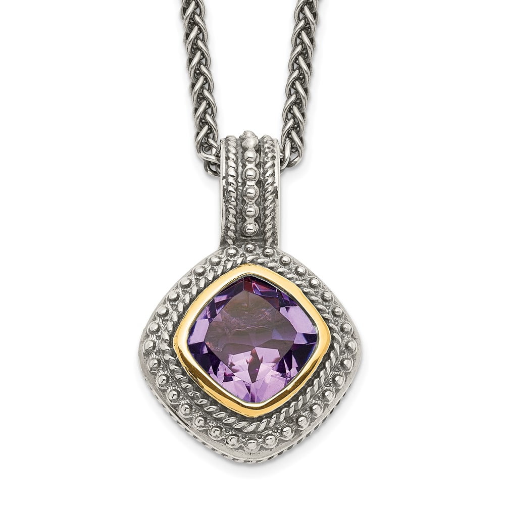 Shey Couture Sterling Silver with 14K Accent 18 Inch Antiqued Cushion Bezel Amethyst Necklace Q ...