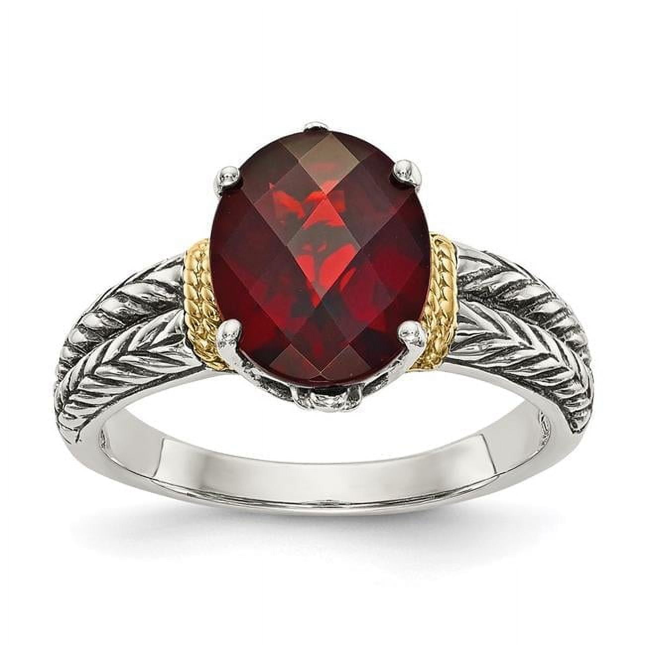 Shey Couture Sterling Silver with 14K Accent Antiqued Oval Garnet Ring QTC664 - Walmart.com