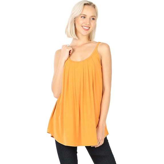 ShezPretty Women's Solid Sleeveless Pleated Cami Adjustable Straps Tank ...
