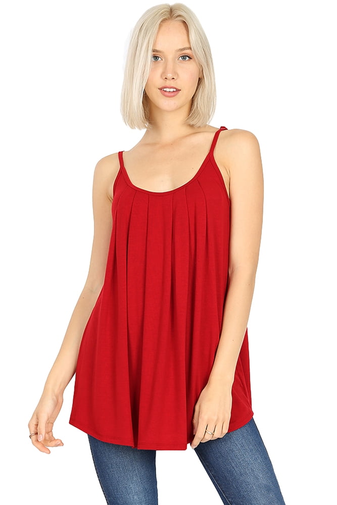 ShezPretty Women's Solid Sleeveless Pleated Cami Adjustable Straps Tank ...