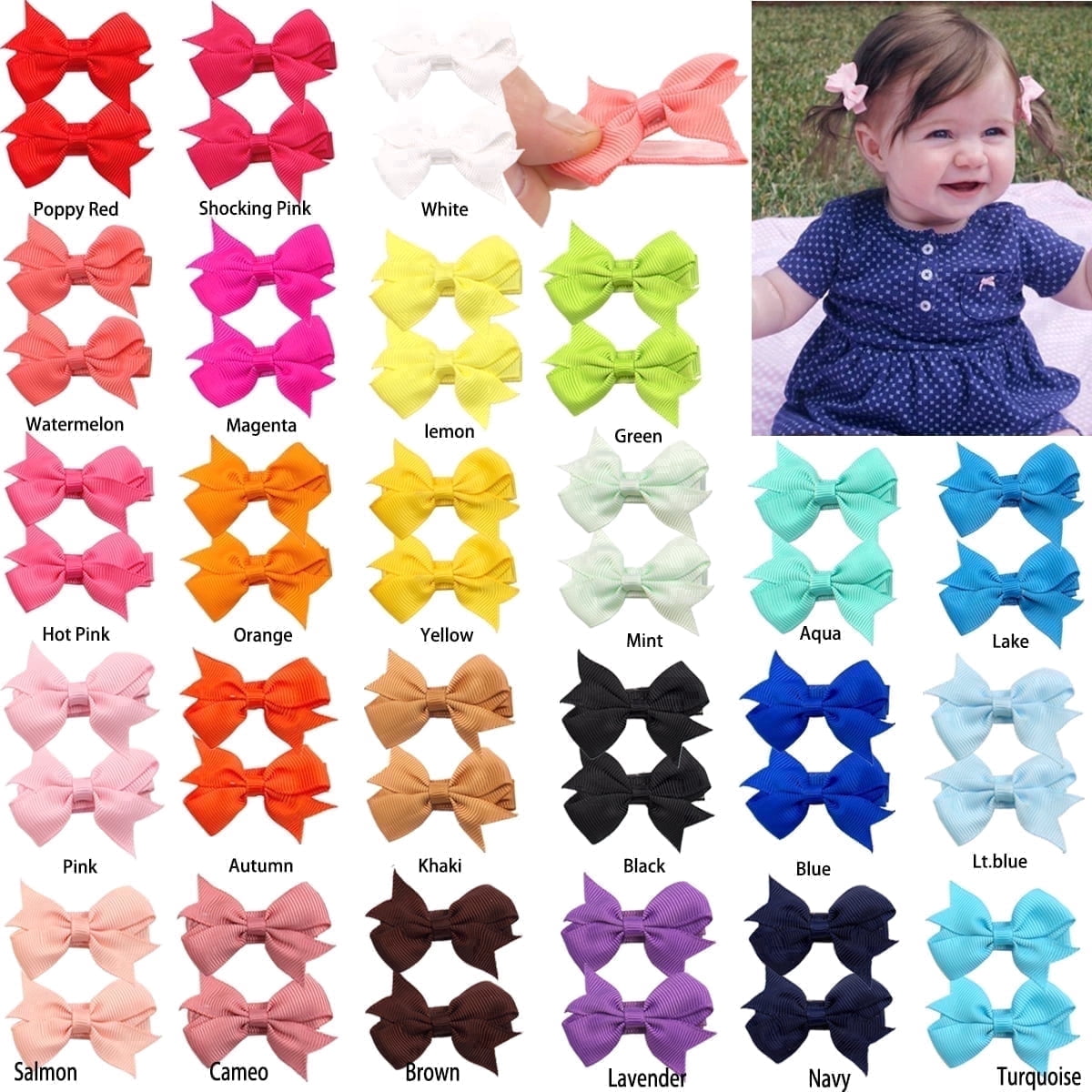 Shgiloo, Baby Hair Bows Clips, 2 inch, 50Pcs in 25 Colors - Walmart.com