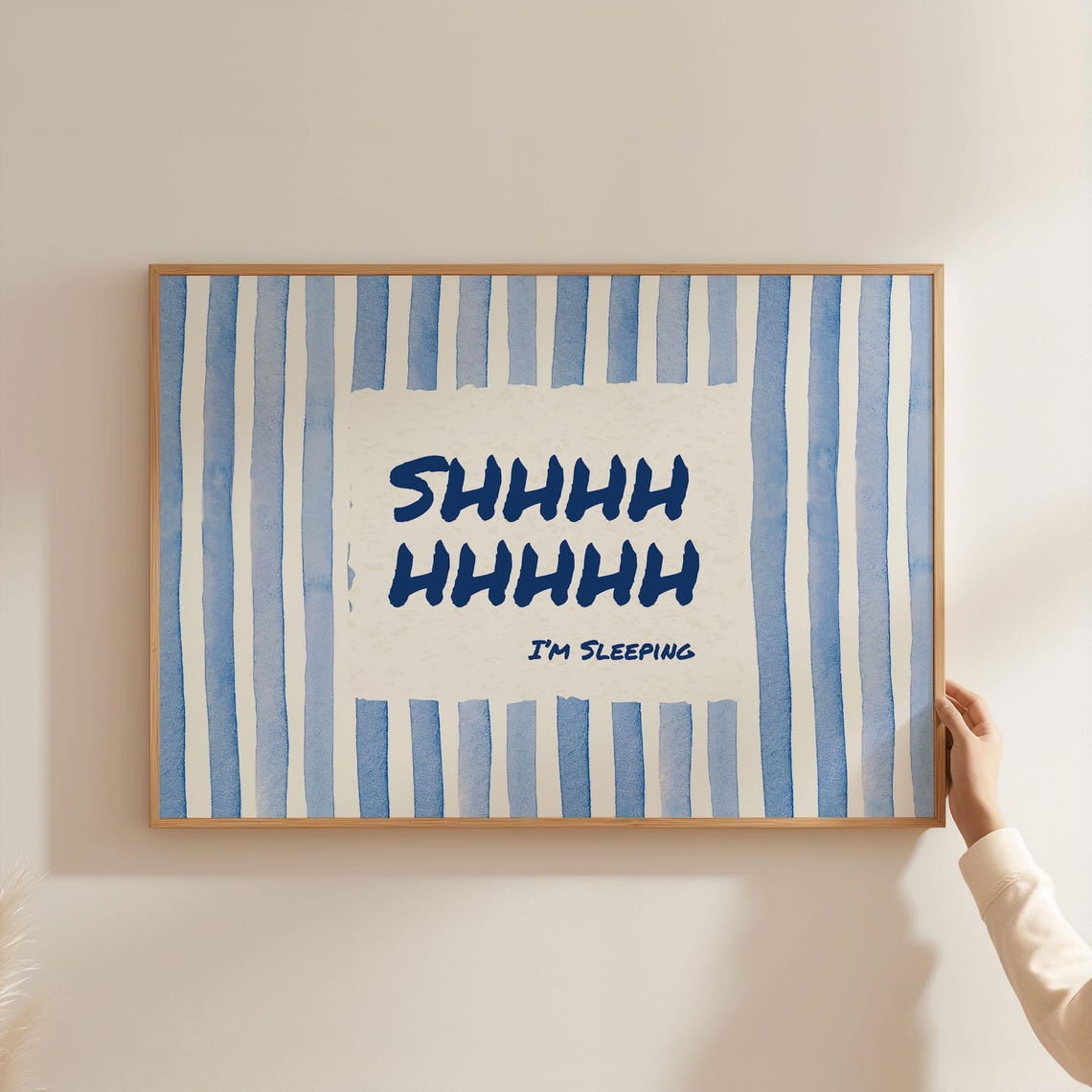 Shhh I Am Sleeping Watercolour Blue Stripped Pattern Typography Bedroom ...