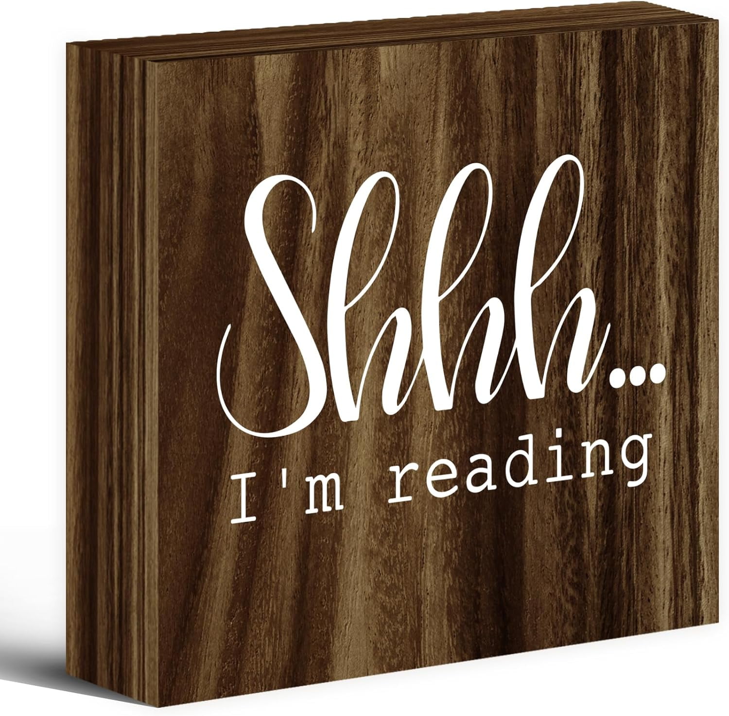 Shhh I'm Reading Book Lovers Wood Box Sign Desk Decor, Library Book ...