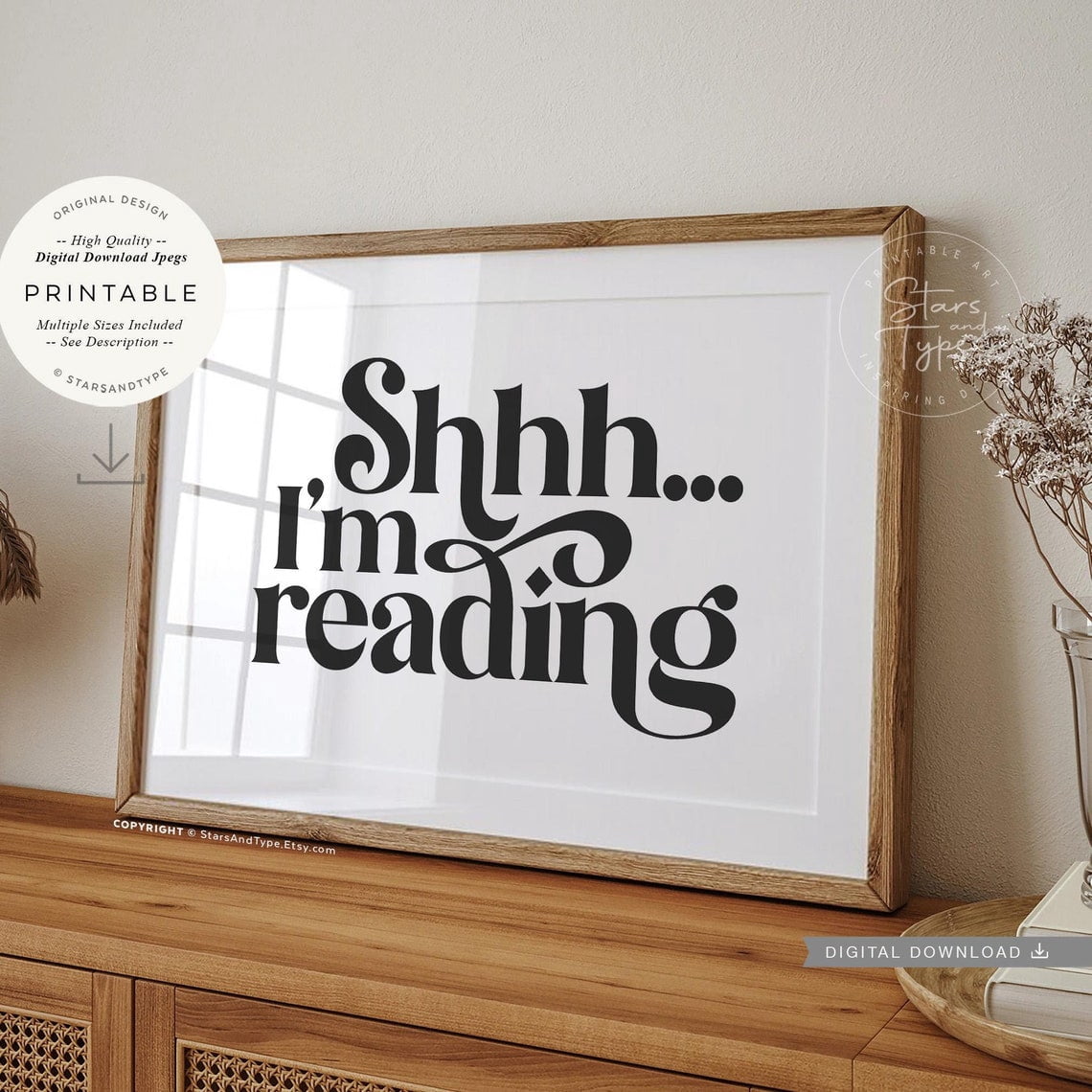 Shhh Im Reading Book Lover Quote Poster, Stretched Size 12x18 - Walmart.com