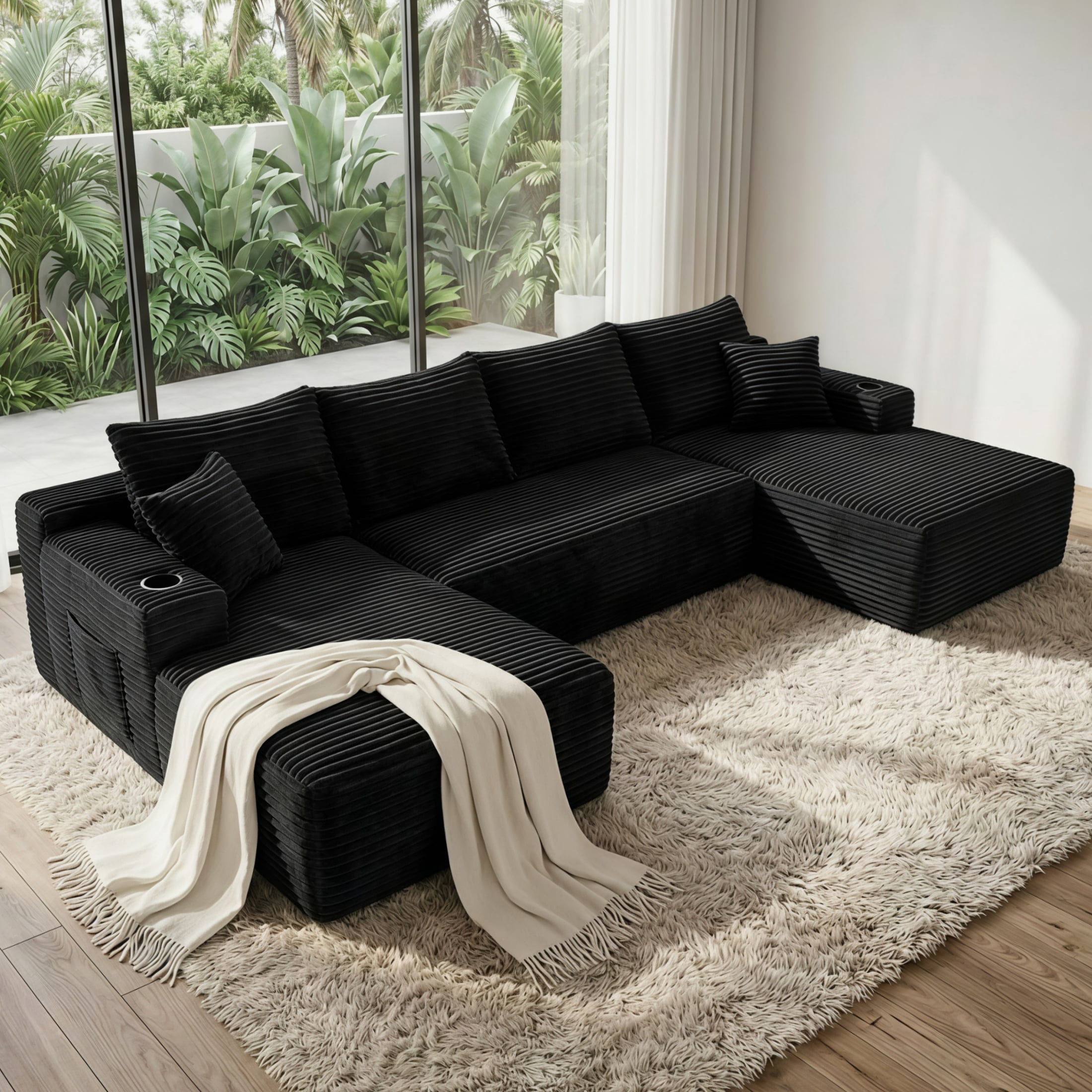 ShiKeyi 134" Modular U-Shaped Cloud Sofa, 5-Seater Corduroy Sectional ...