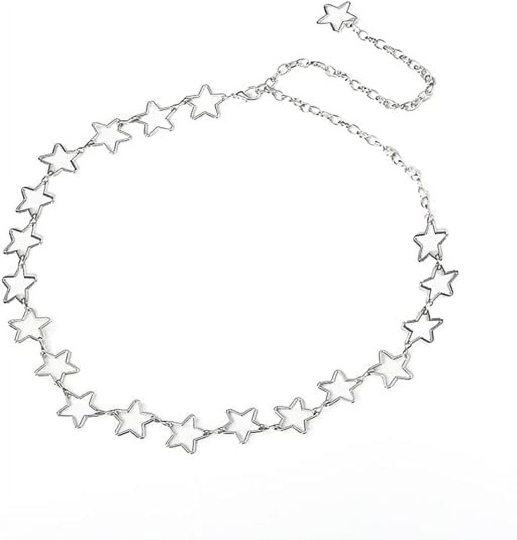 ShiQiao Spl Silver Star Y2K Body Chains, 1 PC Silver Hollow Star Waist ...