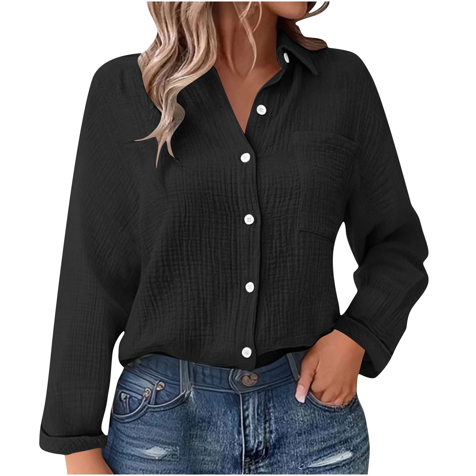 ShiShine Blouses for Women Button Down Dress Shirts Fall Cozy Long ...
