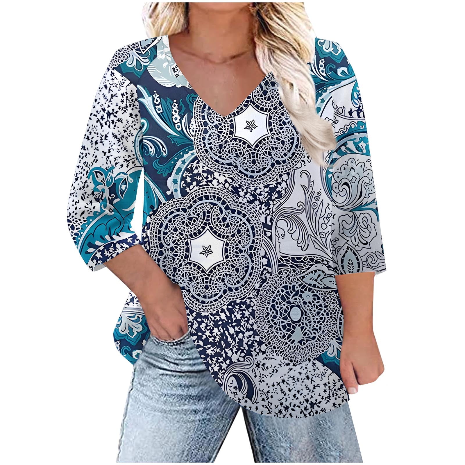 ShiShine Plus Size 3/4 Sleeves Tops for Women Shirts for Curvy Women ...