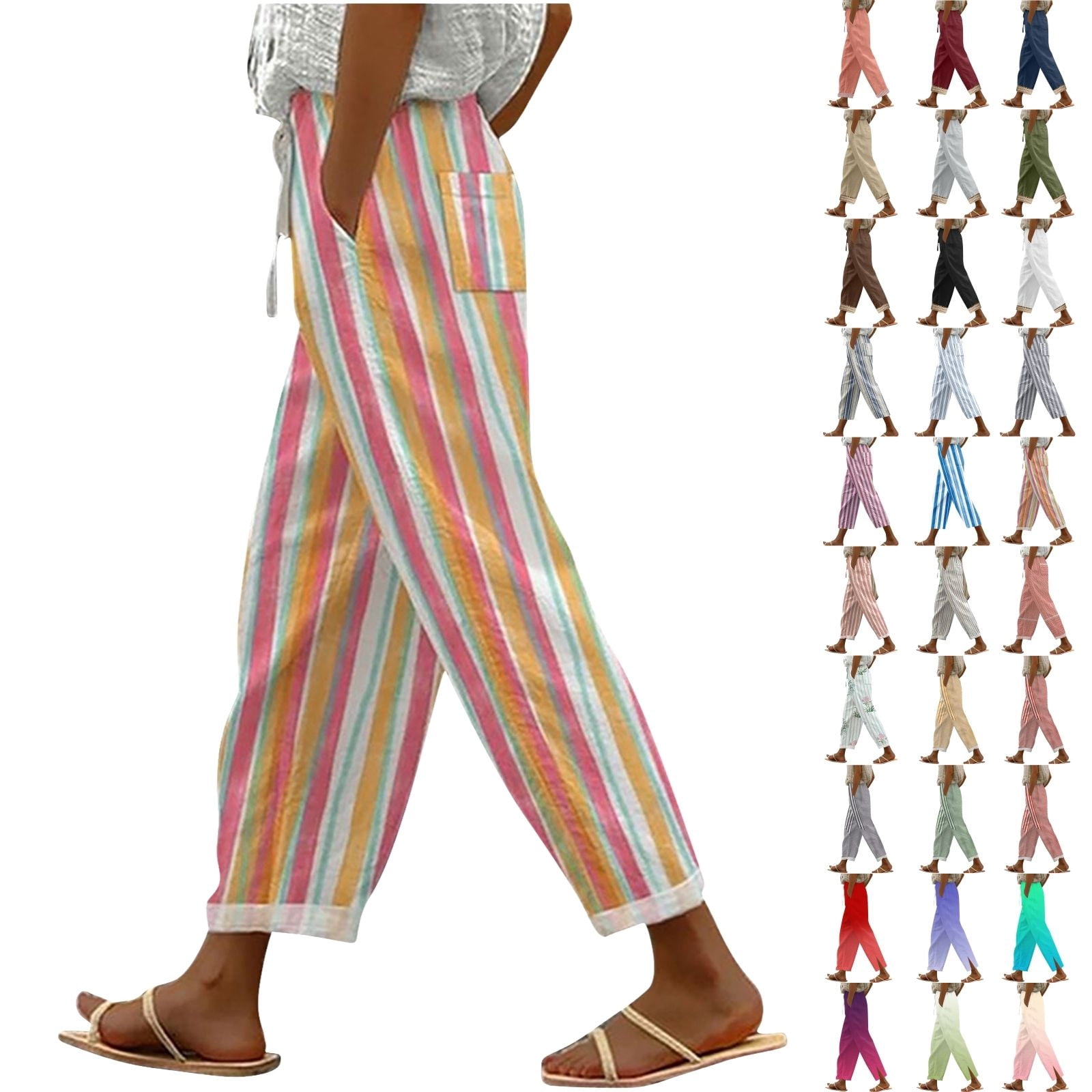 ShiShine Striped Pants for Women Casual Drawstring Trendy Trousers with ...