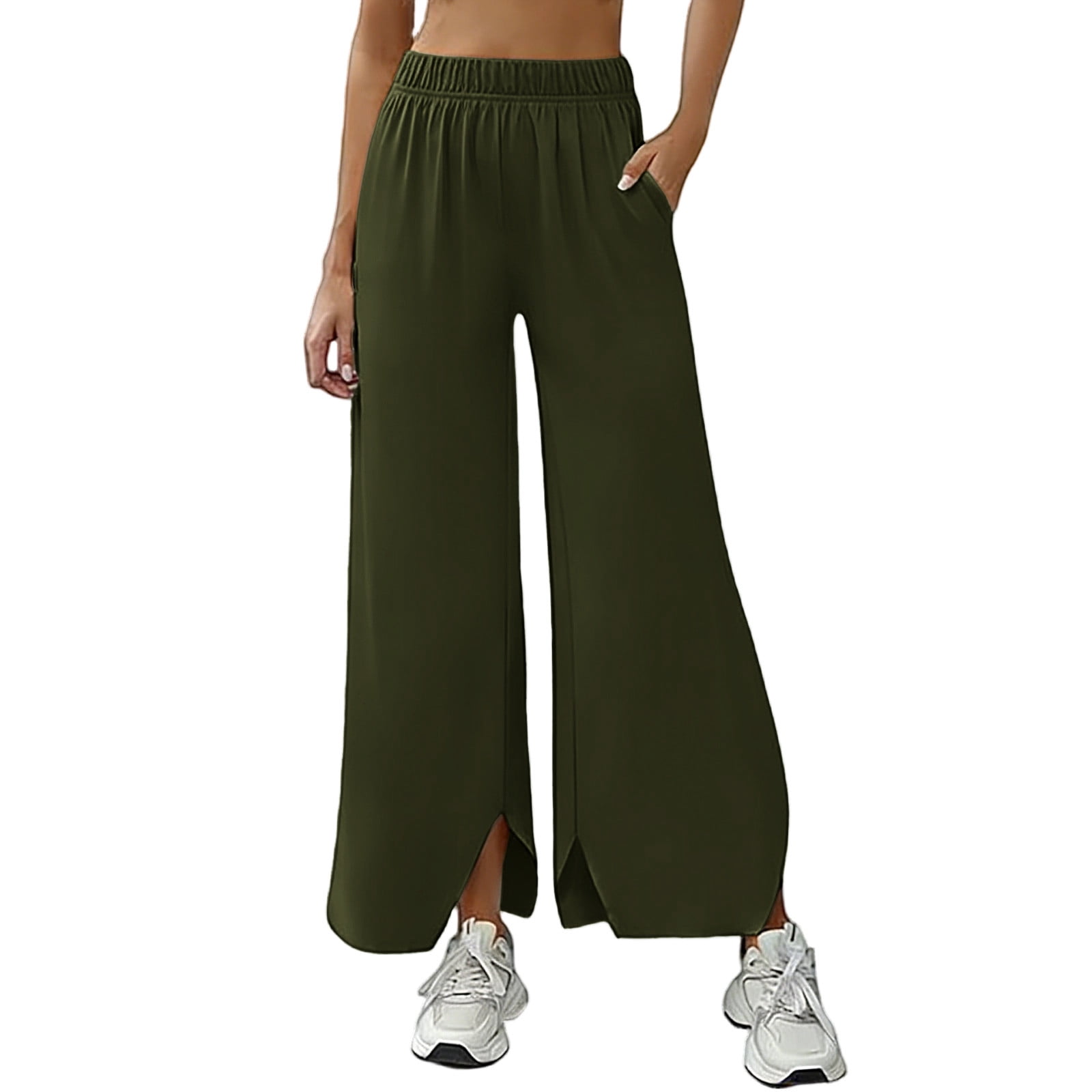 ShiShine Wide Leg Pants for Women Loose Elastic High Waist Casual Yoga ...