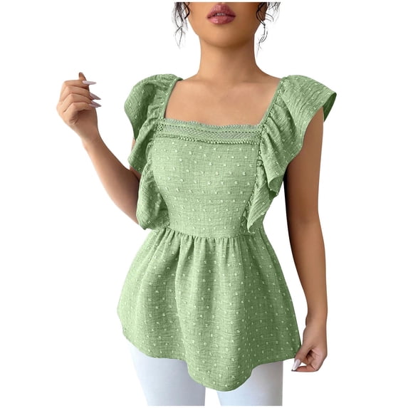 ShiShine Women's Boho Short Sleeve Square Neck Ruffle Peplum Top Lace ...