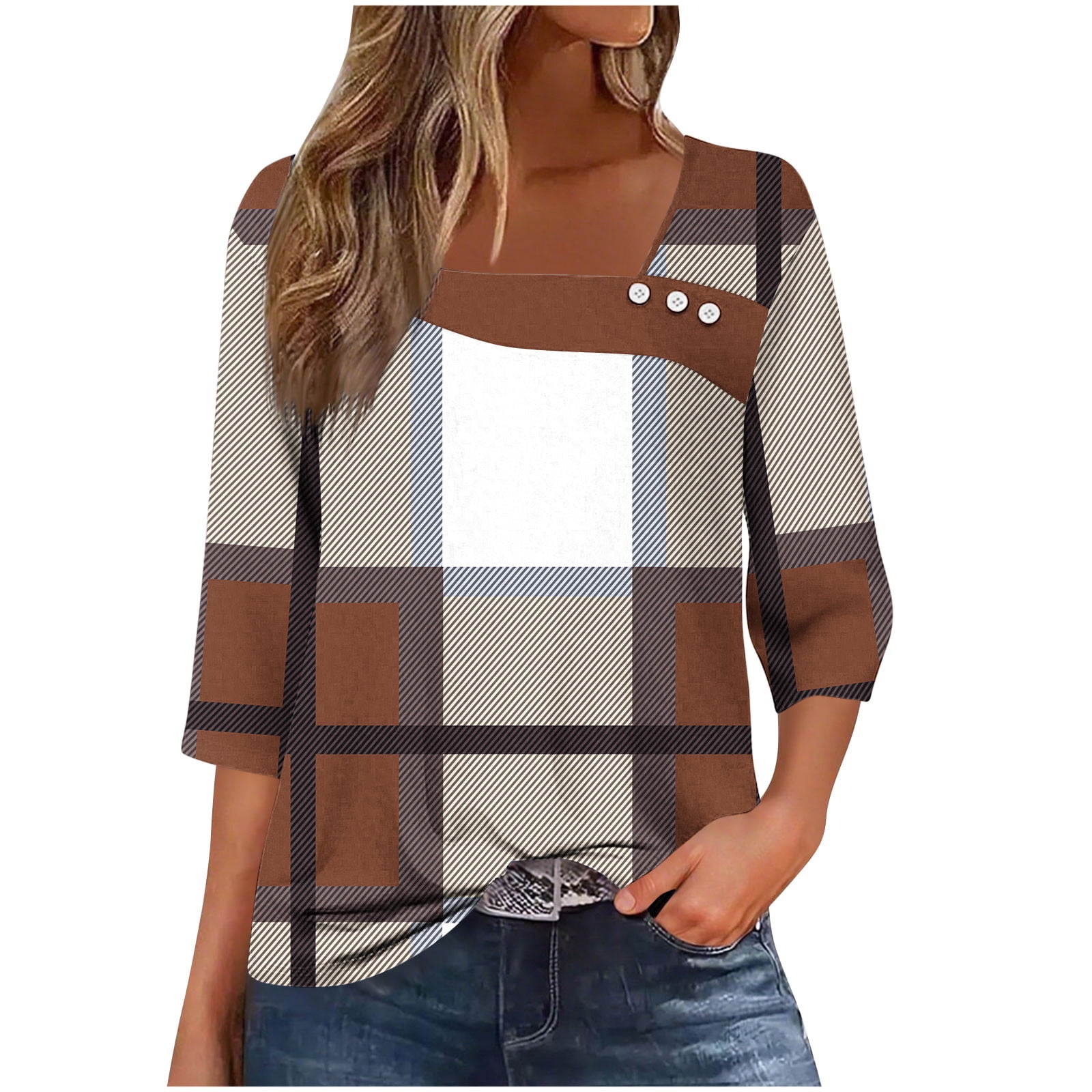 ShiShine Womens 3/4 Length Sleeve T Shirts Asymmetrical Neck Tops ...