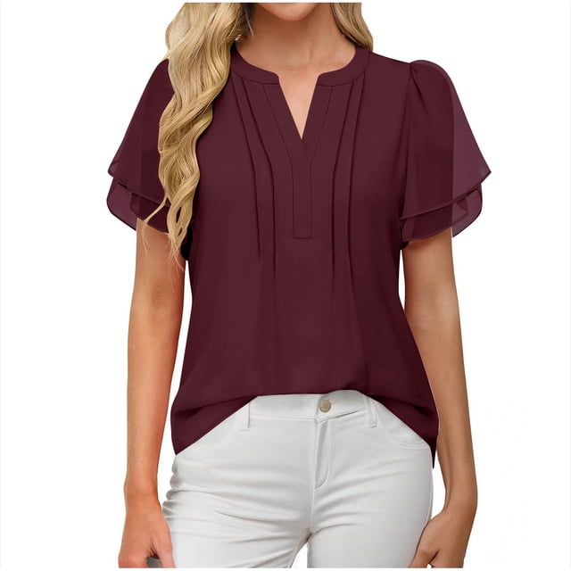 ShiShine Womens Dressy Blouses V Neck Short Sleeve Shirts 2025 Fall ...