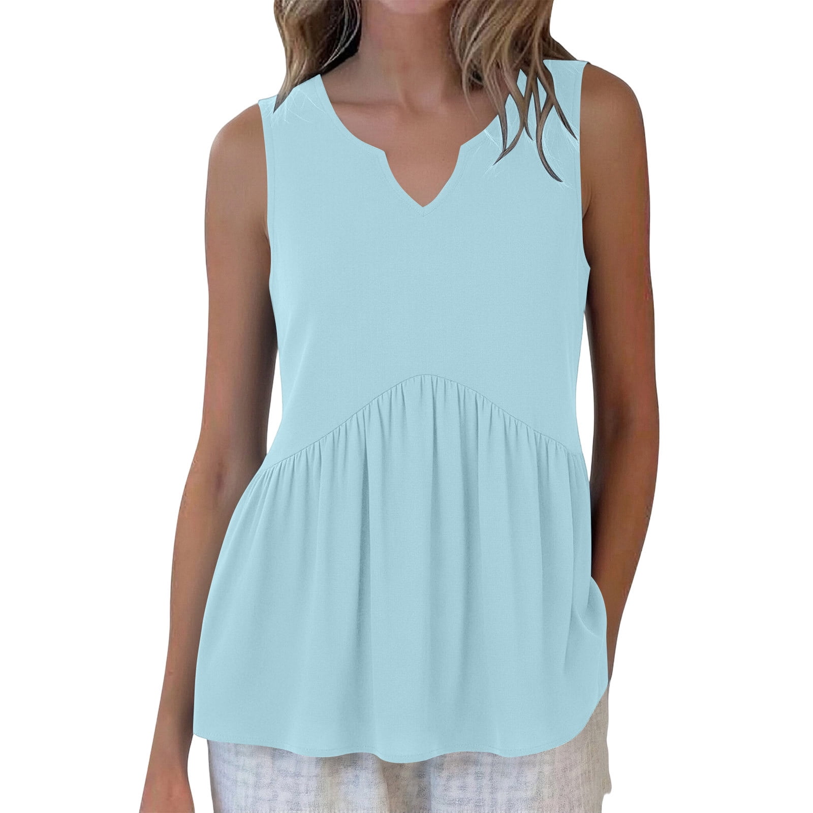 ShiShine Womens Notch V Neck Gathered Peplum Sleeveless Tank Top Loose ...