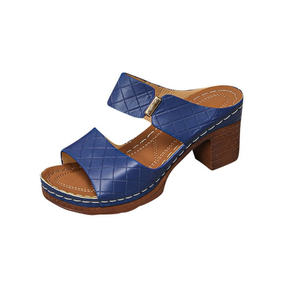 ShiShine Womens Quilted Block Heel Slide Sandals Open Toe Slip On ...