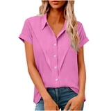 ShiShine Womens Short Sleeve Shirts V Neck Collared Button Down Shirt ...