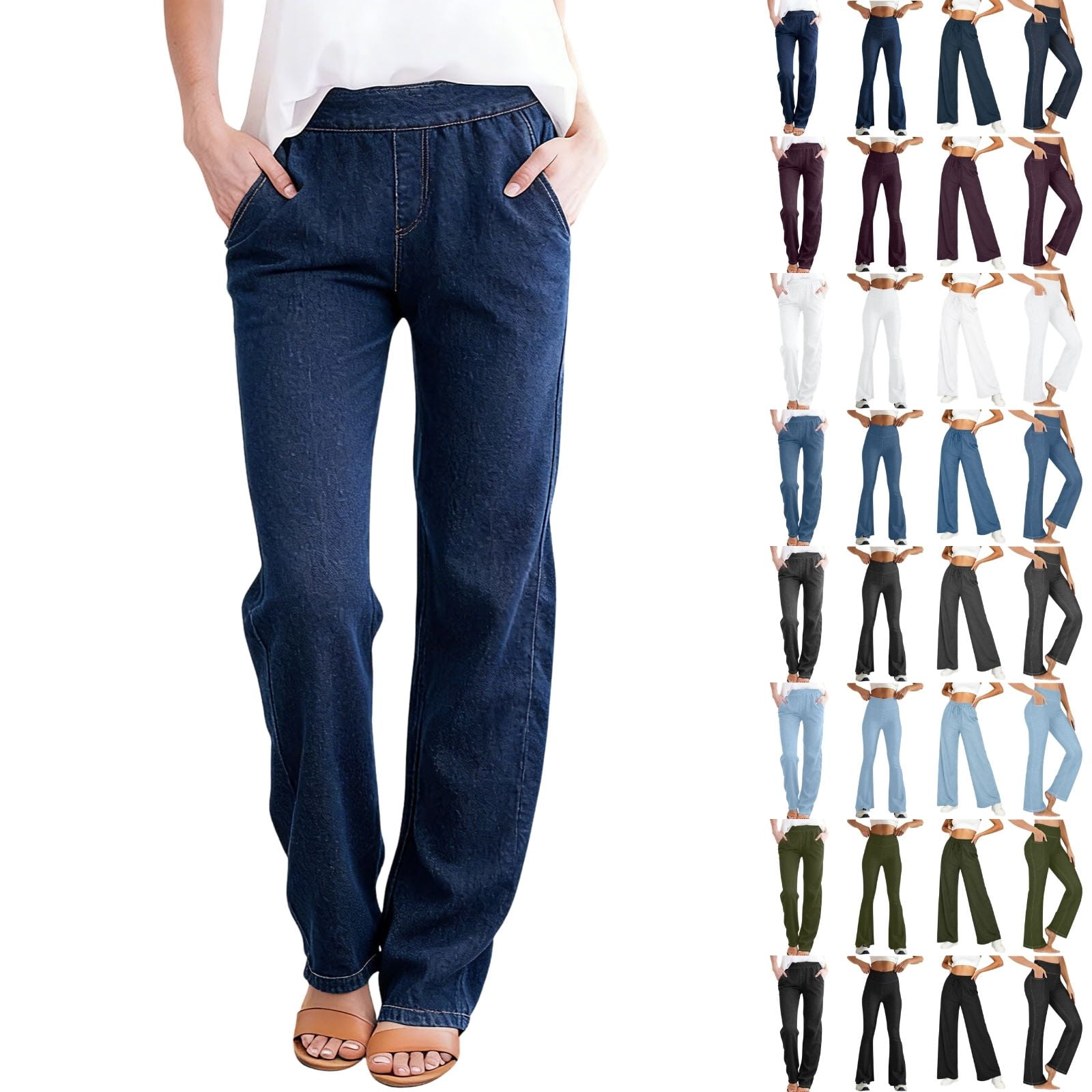 ShiShine Womens Straight Leg Jeans Pull On Jeans with Pockets High ...
