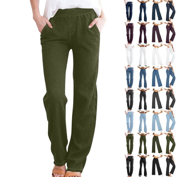 ShiShine Womens Straight Leg Jeans Pull On Jeans with Pockets High ...