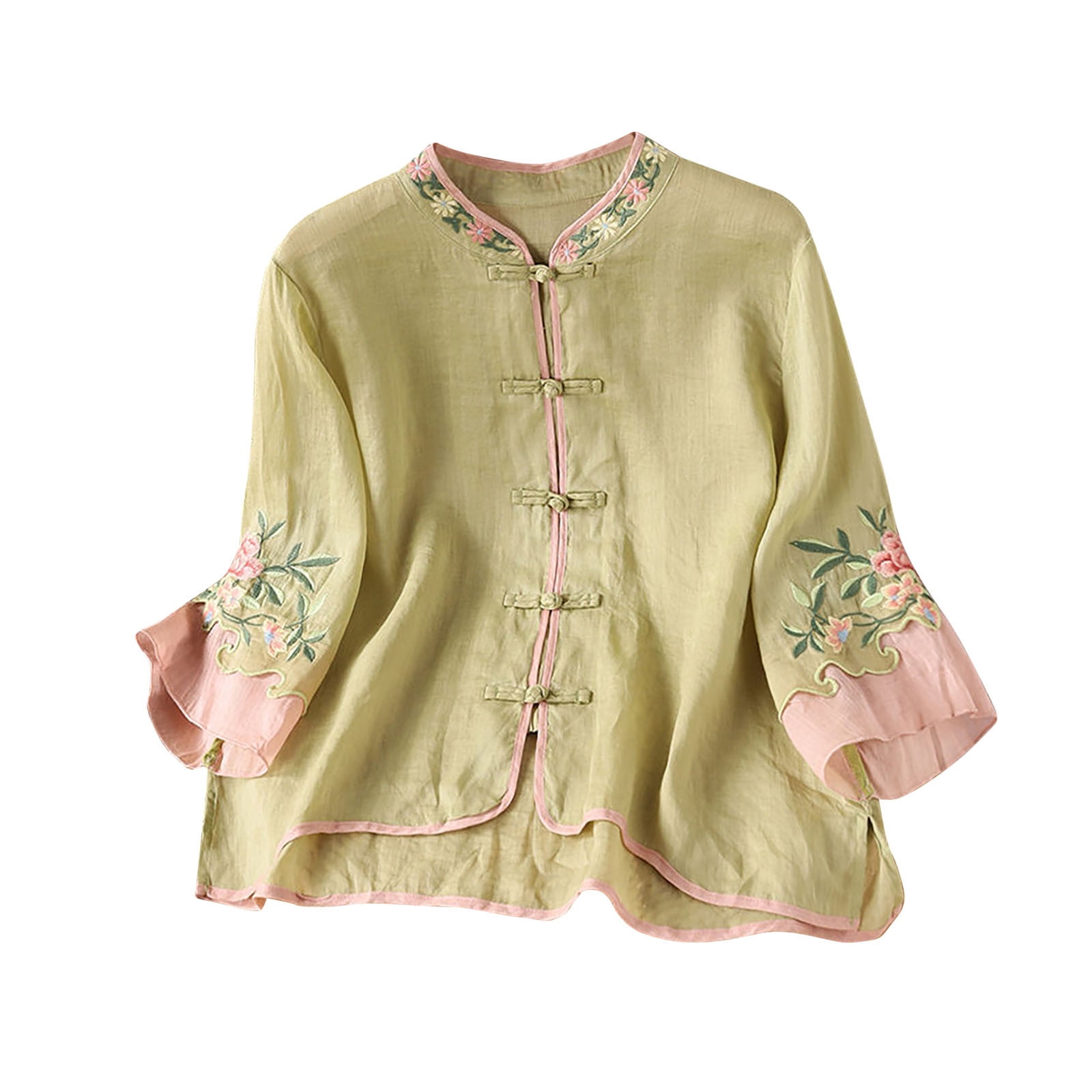 ShiShine Womens Tops 3/4 Sleeve Blouses Fashion Retro Chinese Button ...
